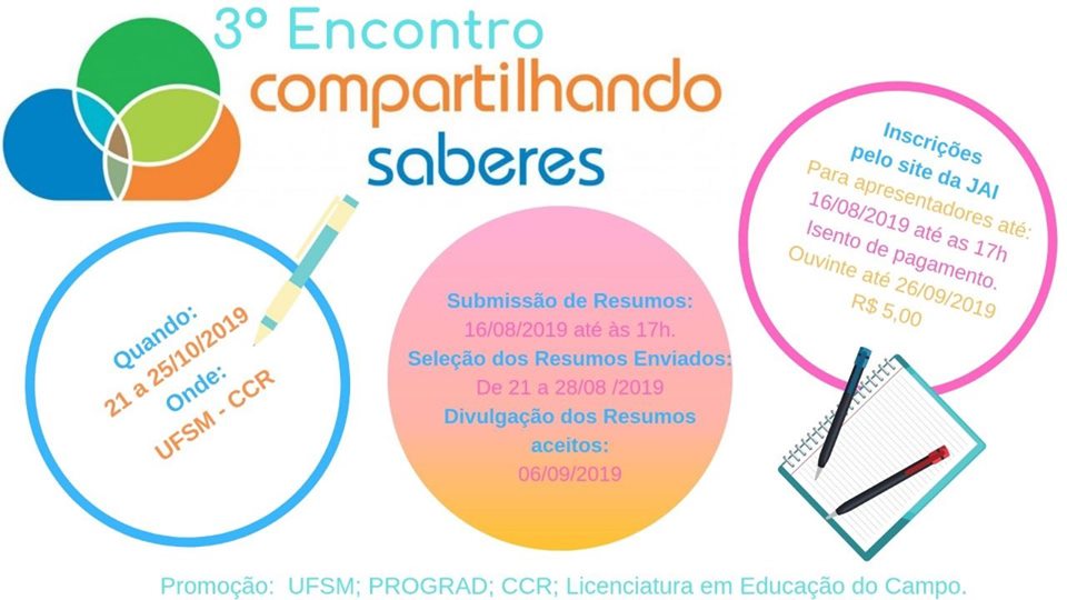 Submissão de resumos para o 3º Encontro Compartilhando Saberes ocorre até 16 de agosto – UFSM