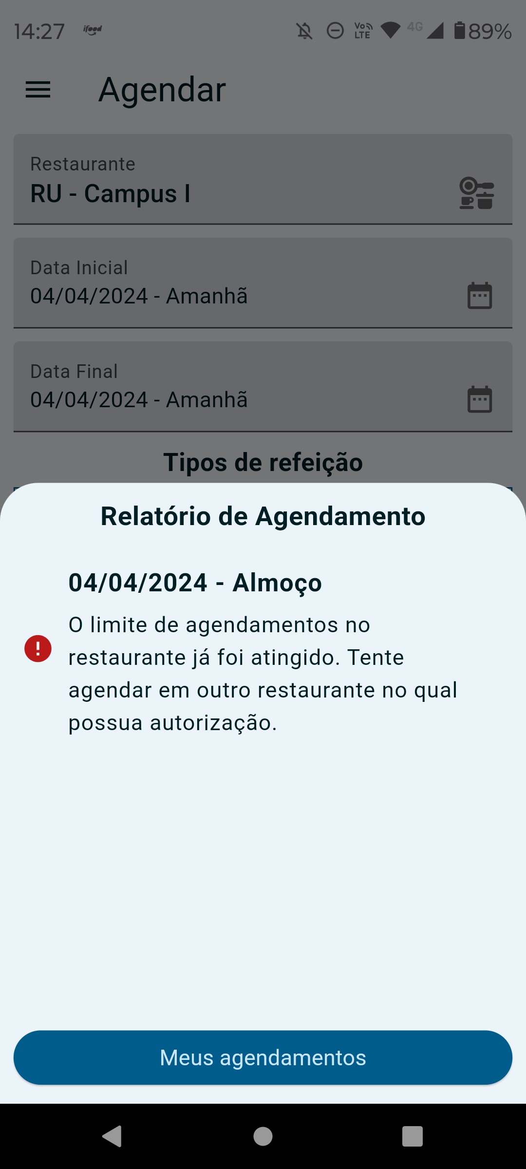 Nova funcionalidade para Filas de Agendamento – Restaurante Universitário