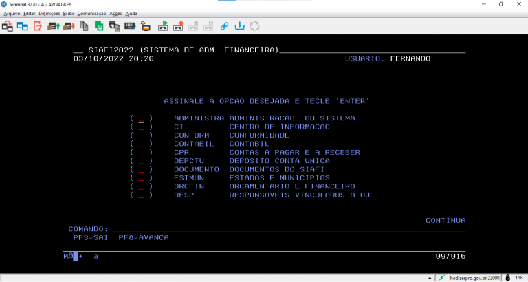 Primeiros passos no SIAFI OPERACIONAL (TELA PRETA) – DCF