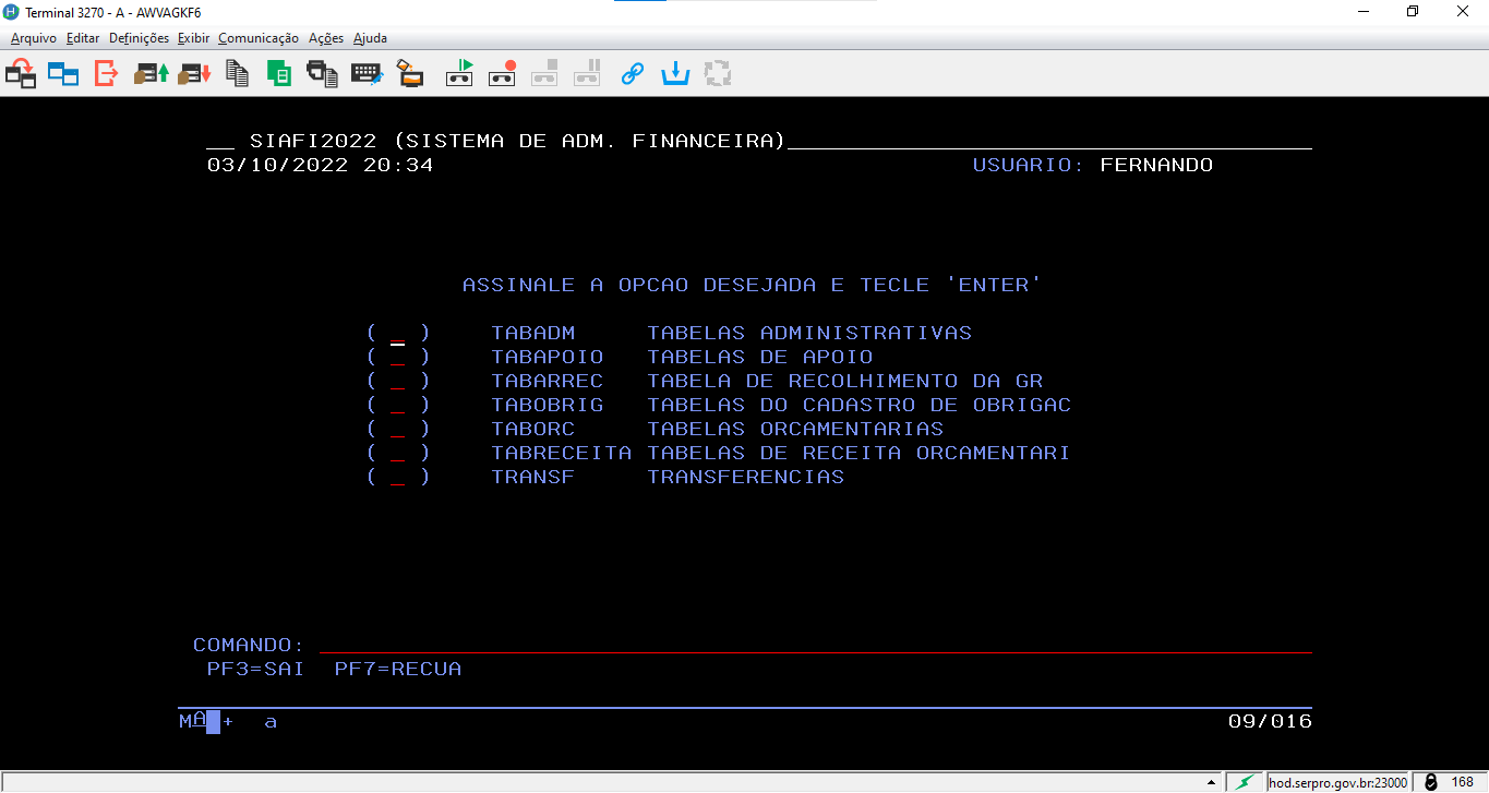 Primeiros passos no SIAFI OPERACIONAL (TELA PRETA) – DCF