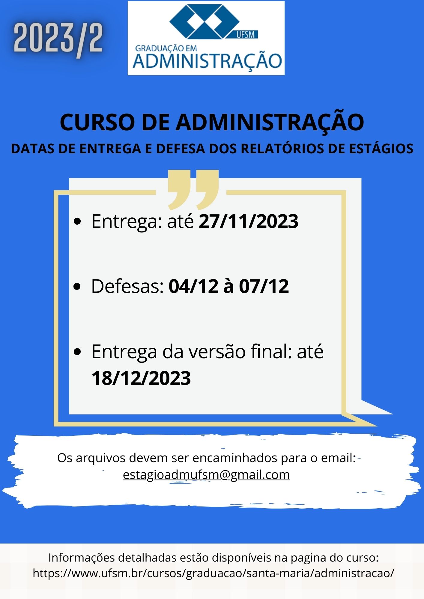 ⚠Data de entrega dos Relatórios de Estágio do curso de Administração ...