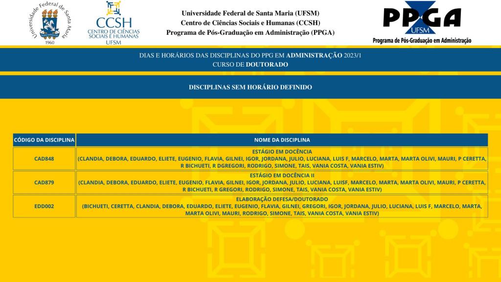 Oferta de disciplinas com horário e sala do PPGA – 1º Semestre de 2023 ...