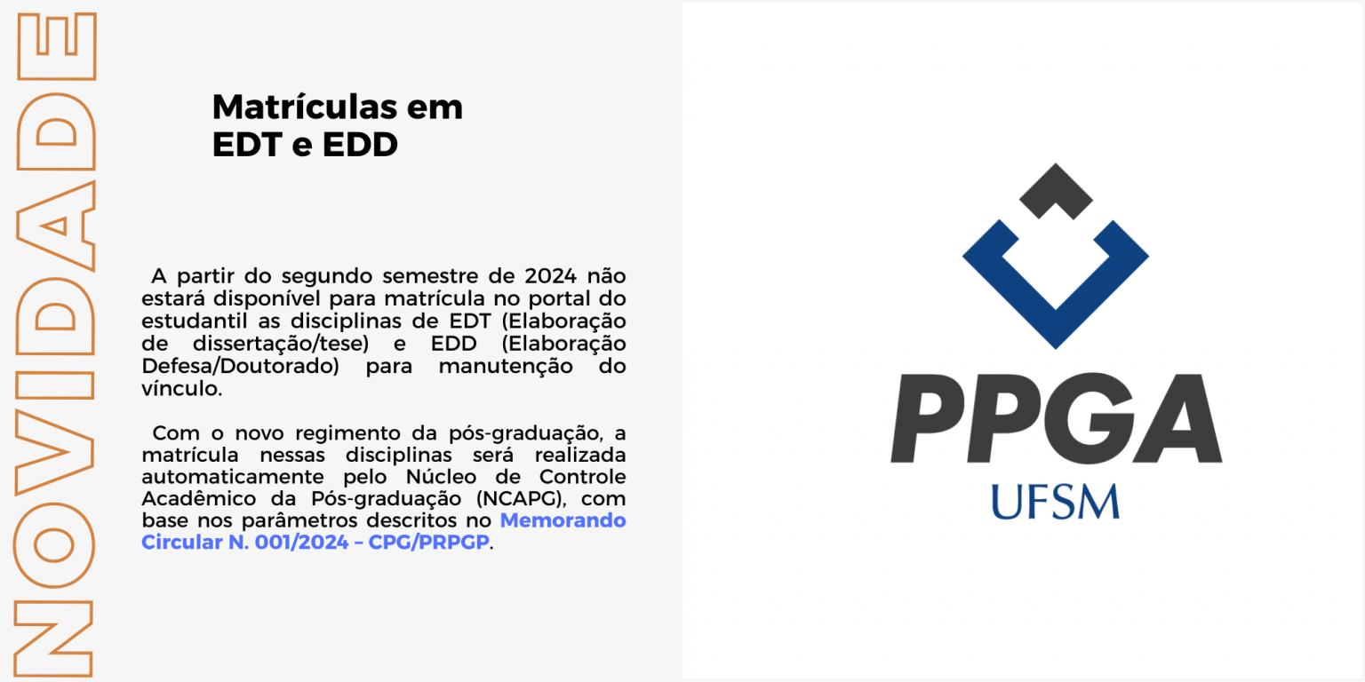 Matrículas em EDT e EDD – PPGA