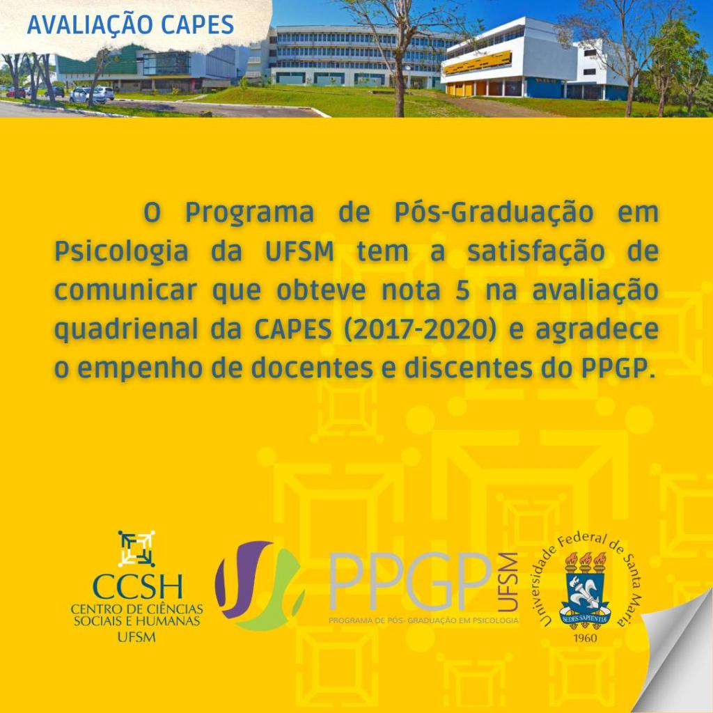 PPG em Psicologia obteve nota 5 na avaliação quadrienal da CAPES – PPGP
