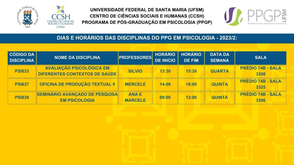 Quadro de Horários – PPGP – 2023/2 – PPGP