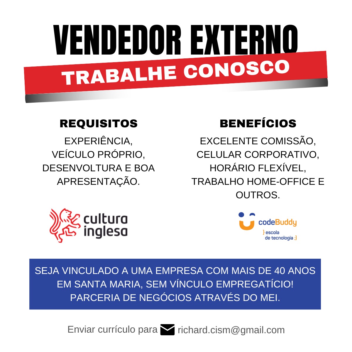 Vaga para Vendedor Externo – Técnico em Comércio