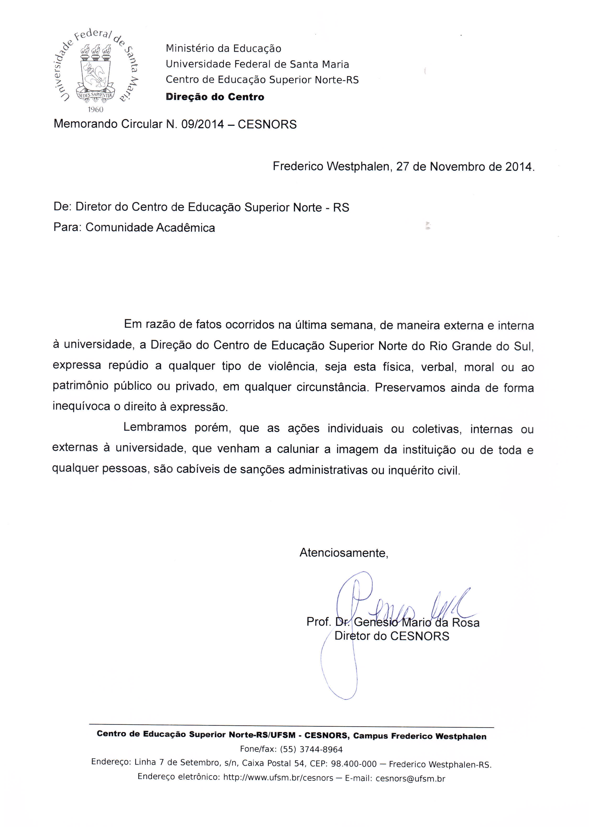Nota de Esclarecimento – Frederico Westphalen